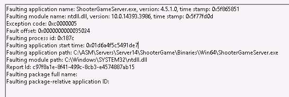 ShooterGameServer.exe Stop Working with Exception code: 0xc0000005 - PC ...