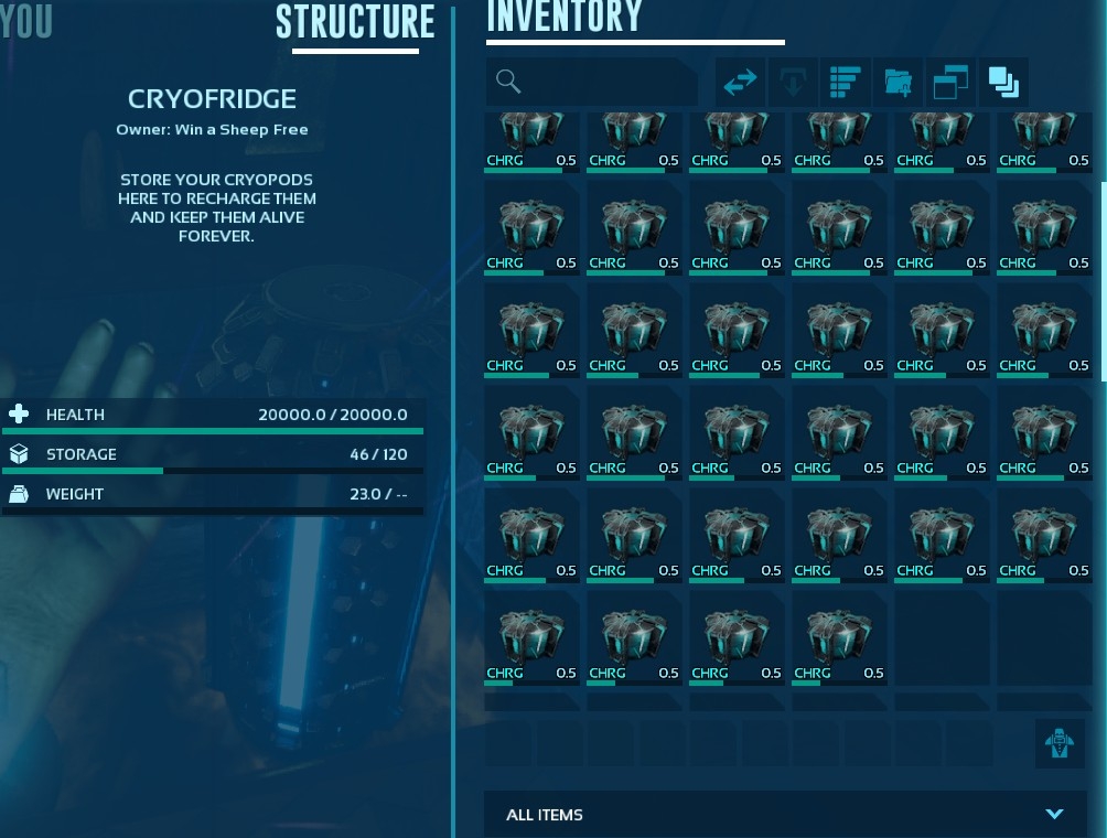 Sorting by spoil timer should work with cryopod charge values too ...